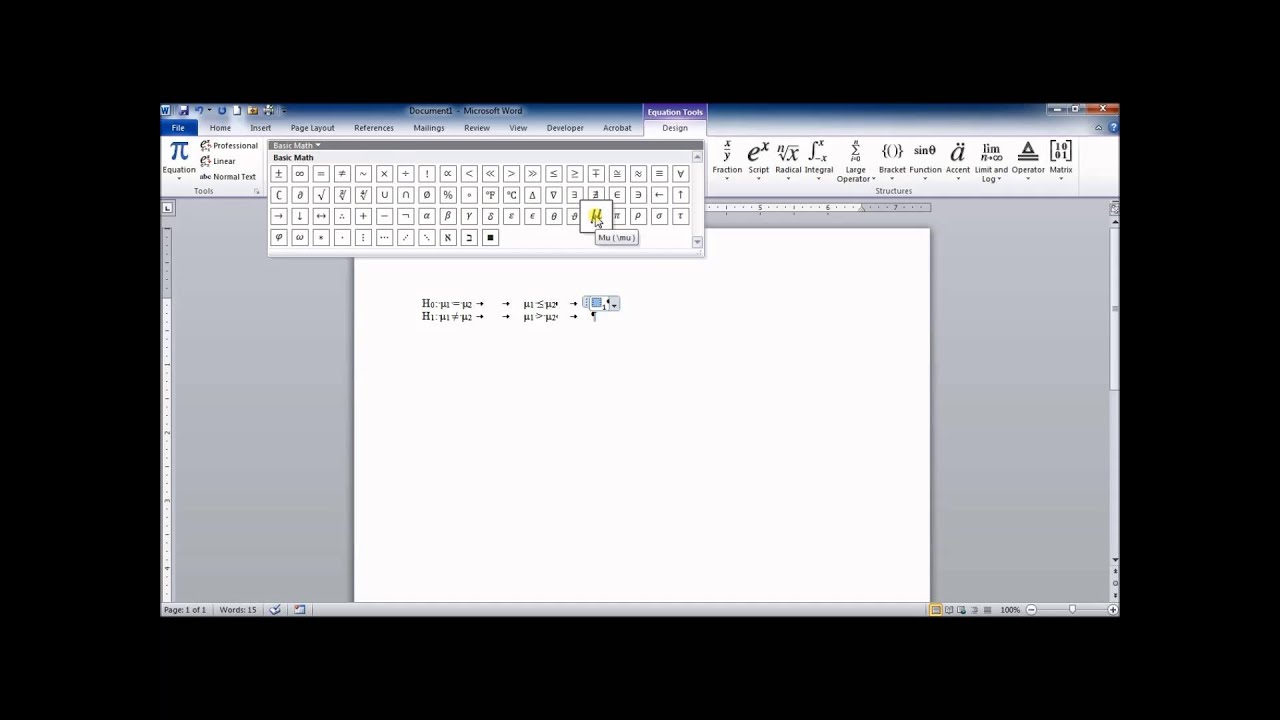 Inserting Symbols & Equations in Microsoft Word - YouTube