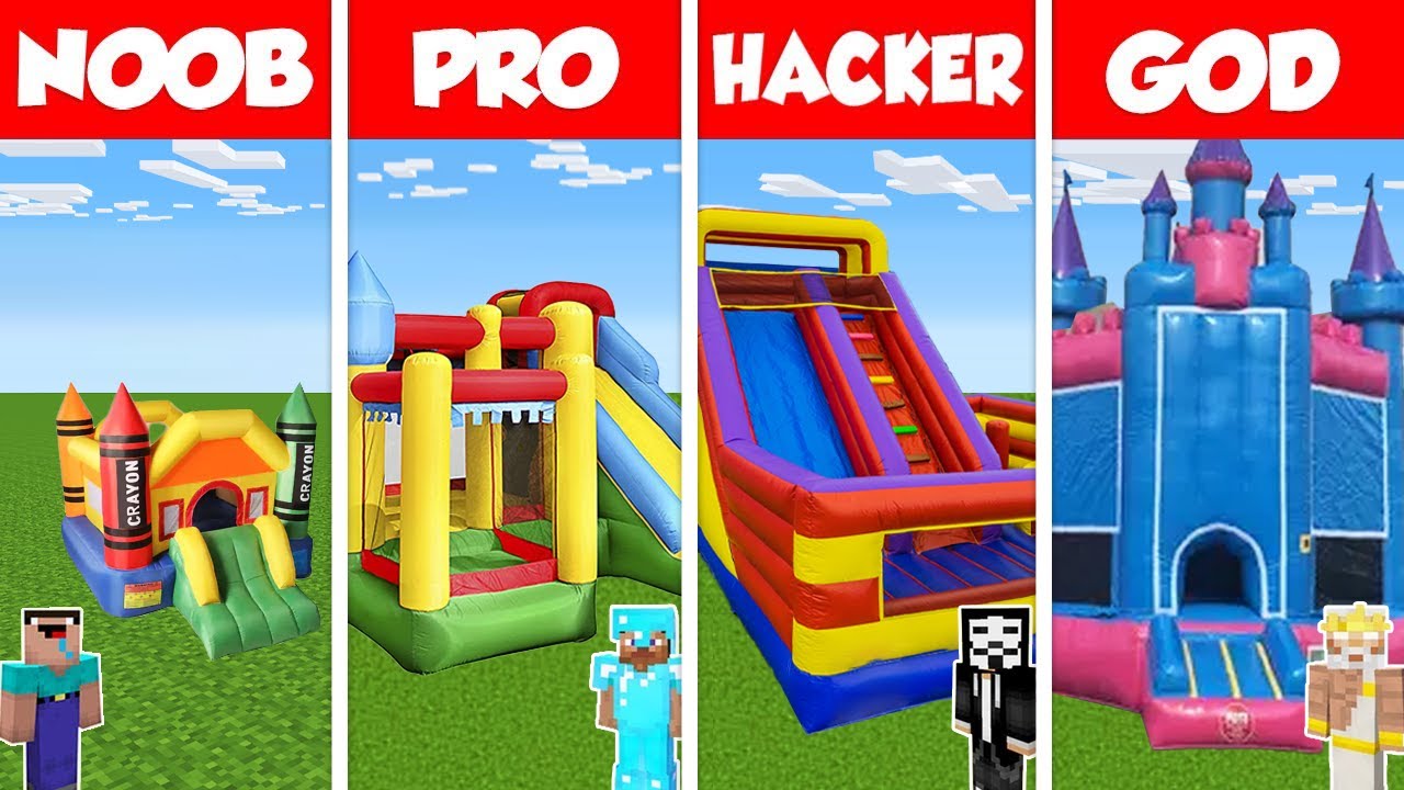 Minecraft Battle: NOOB vs PRO vs HACKER vs GOD: BOUNCY CASTLE HOUSE ...