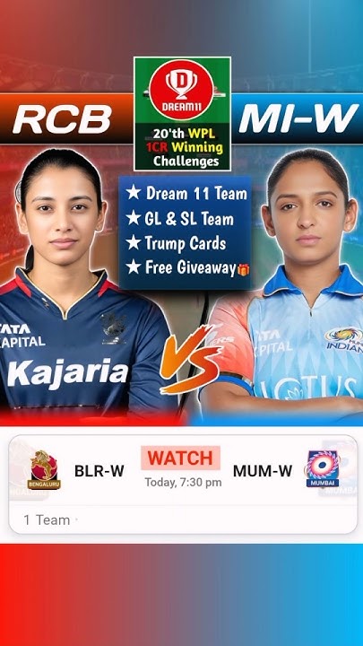 RCB W vs MI W Dream11 Team, MUM W vs BLR W Dream11 Team Prediction #wpl #rcbwvsmiw #dream11team ...