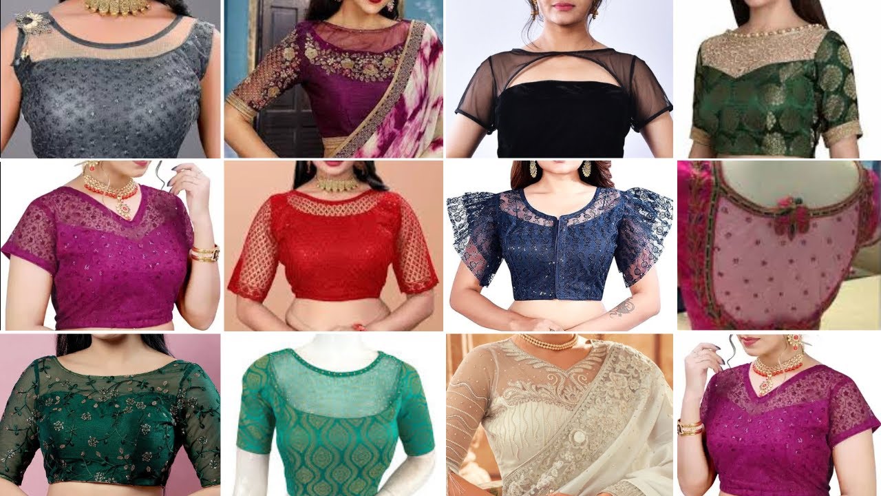 Latest Boat Neck Net Blouse Designs 2024 | Boat Neck Net Blouse Design ...