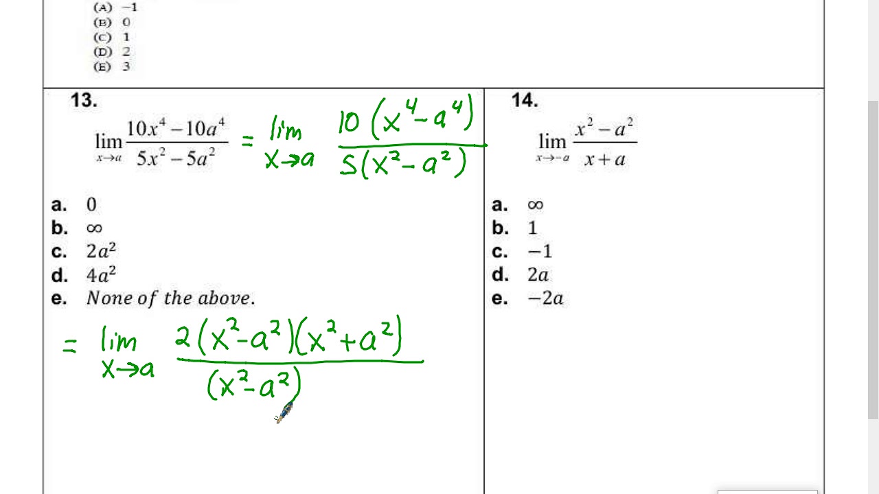 Unit 01 TEST 01 Limits & Derivatives PRACTICE TEST A 14 Sep 2018 #13 ...