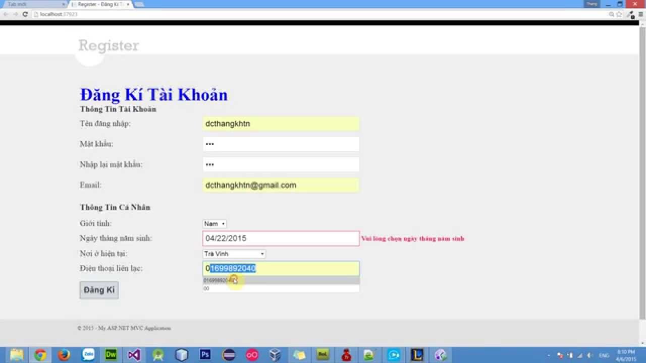 Demo Trang Đăng Kí Aspnet Mvc4 Youtube