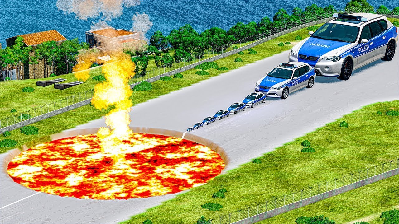 Big & Small Police Cars vs Lava Pit – Cars vs Lava Pit – BeamNG Drive ...