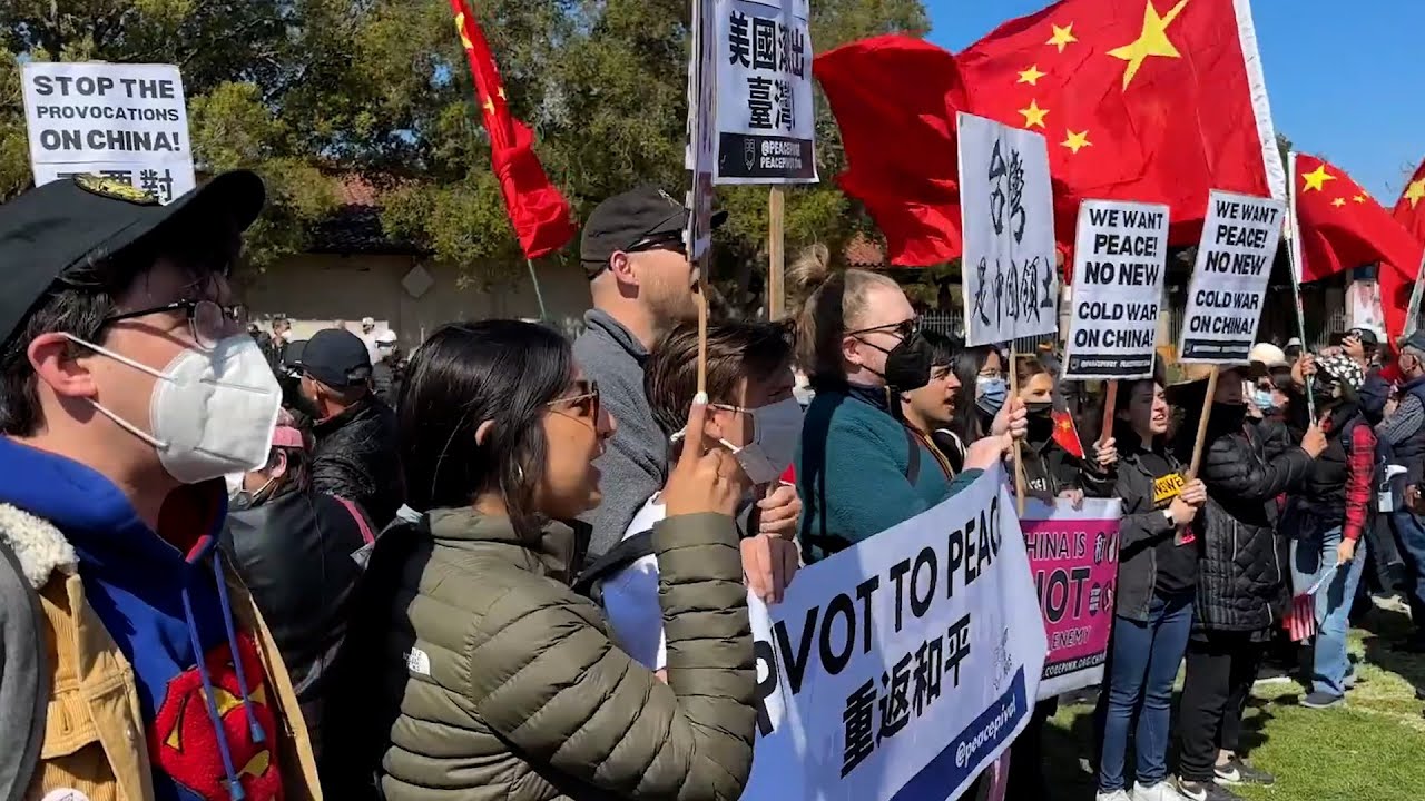 Protesters rally outside the Ronald Reagan Presidential Library - YouTube