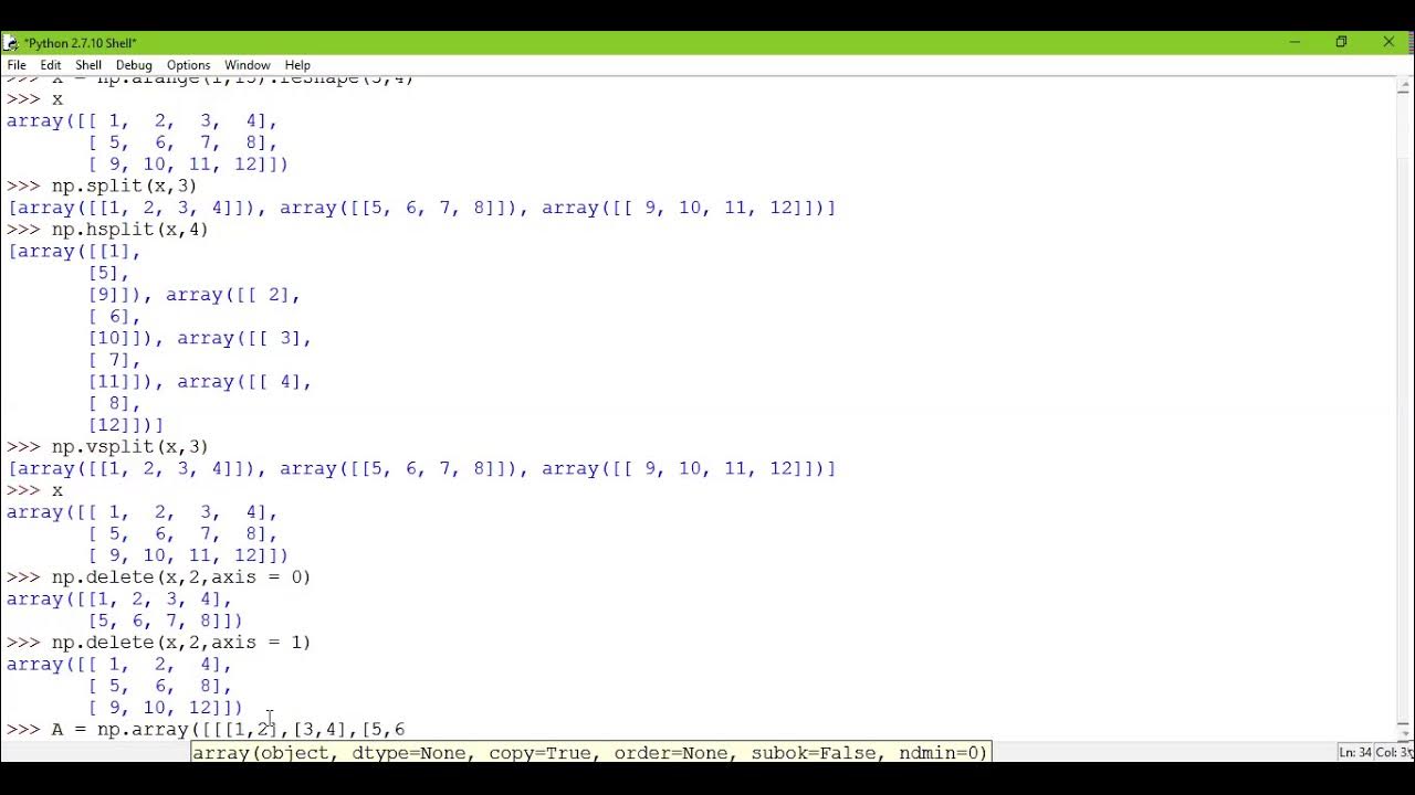 Numpy | part 12 |Splitting (Horizontal & Vertical) and Deleting of ...
