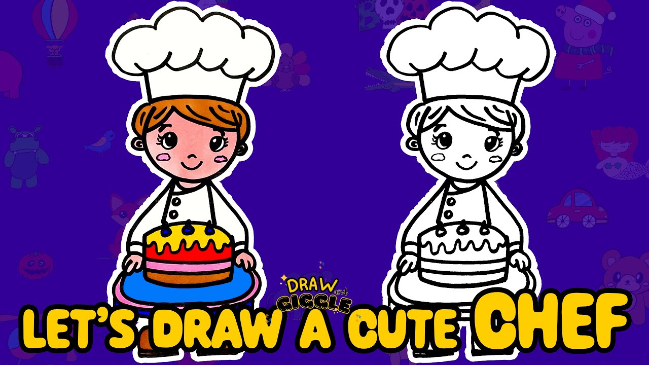 Draw cute CHEF🧑‍🍳👨‍🍳 with CAKE 🎂🧁🍰 | Easy drawing for kids 🌈 🌈 - YouTube