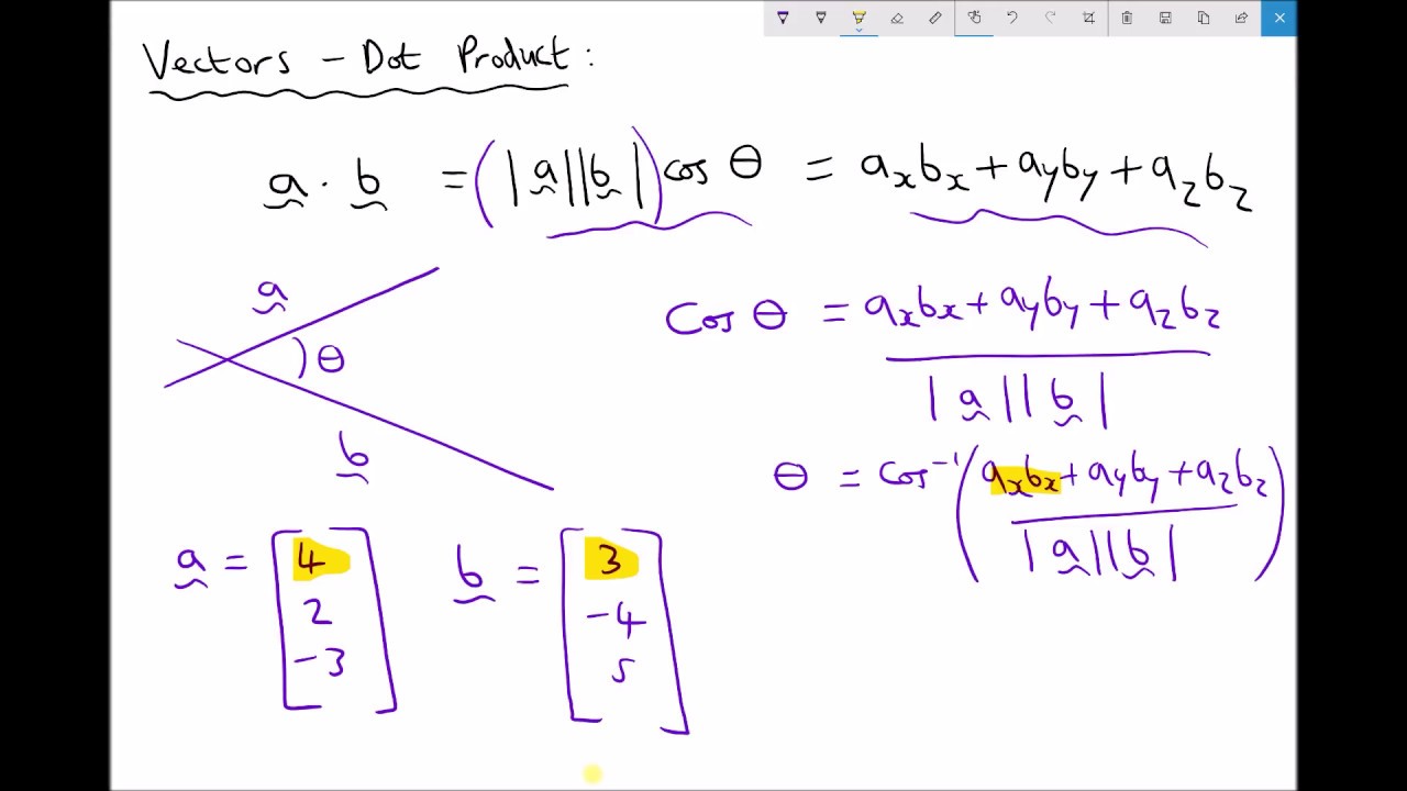Calculating The Angle Between Two Vectors Using The Dot Product YouTube