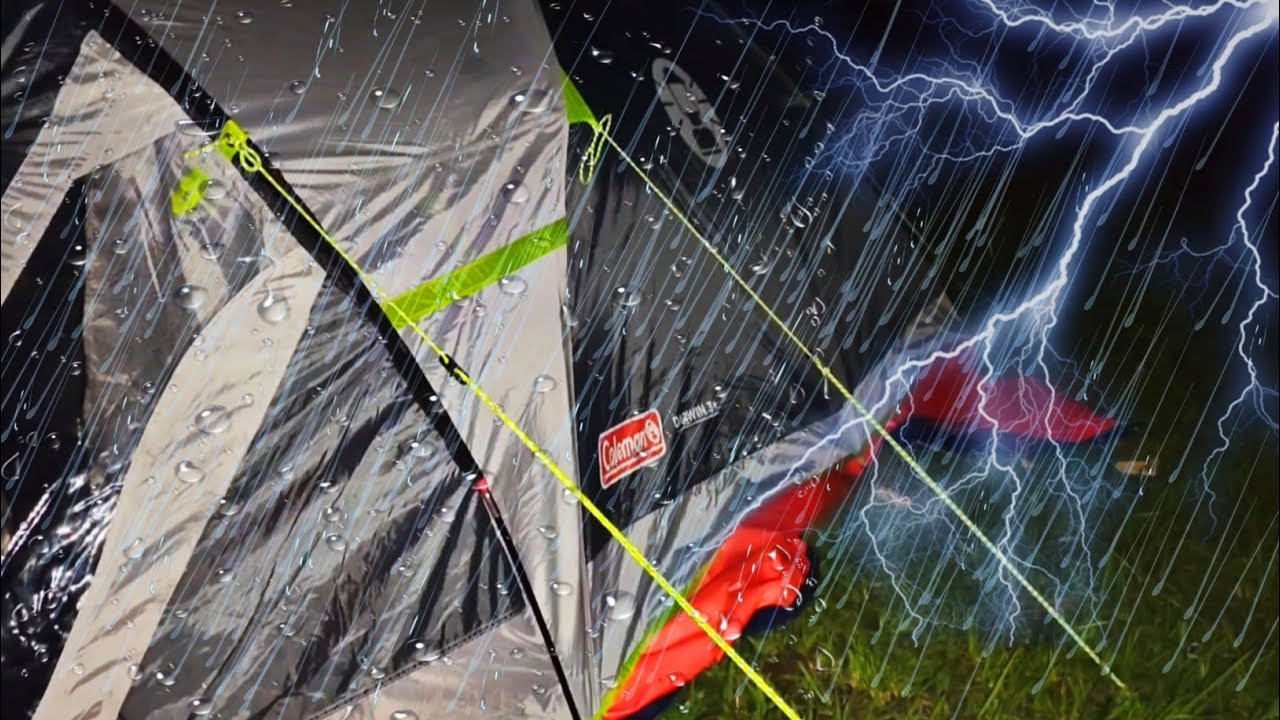 solo heavy rain camping in drizzling night - YouTube