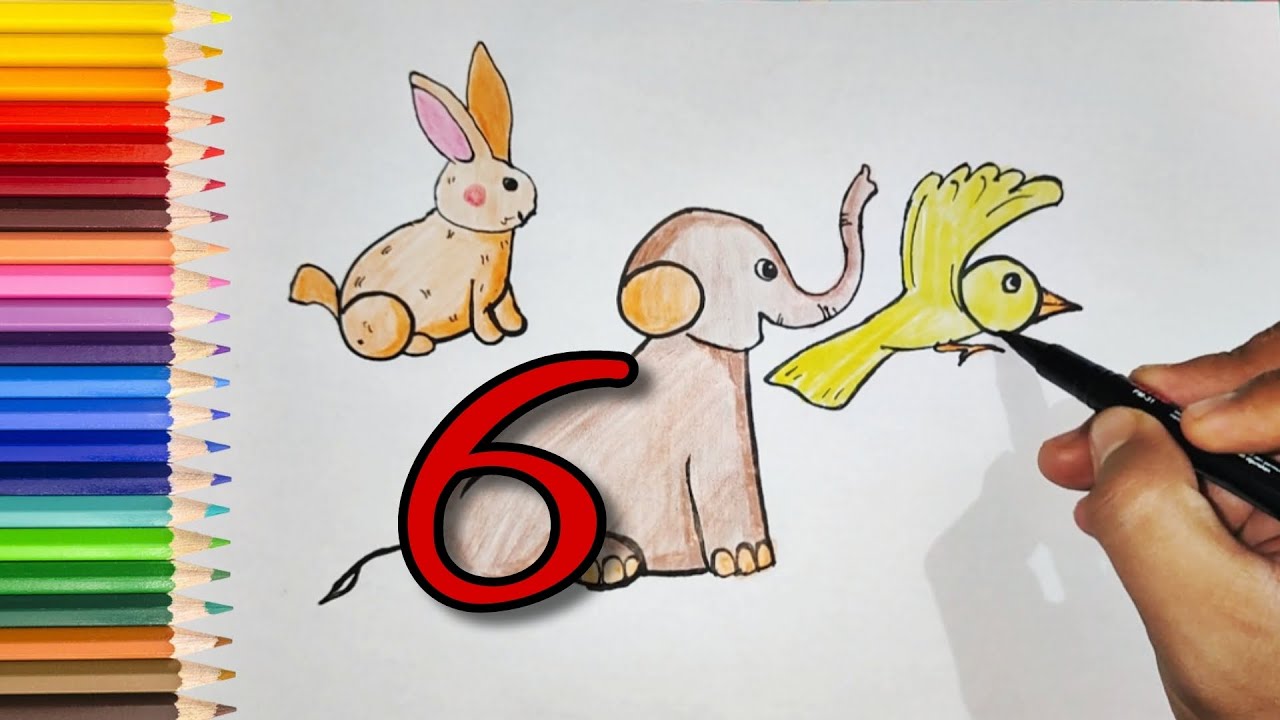 How to draw animals using number 6 || How to turn 6 into Rabbit ...