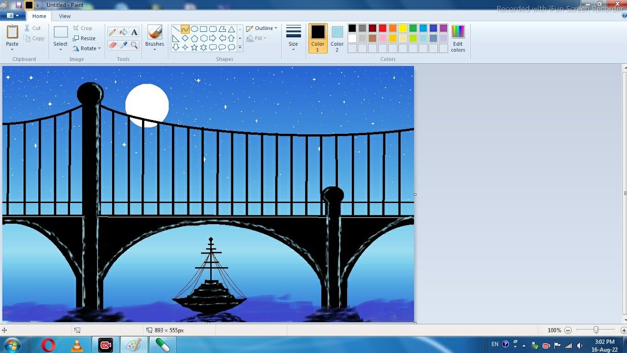 Night Bridge Scenery Drawing with Ms Paint / drawing in paint computer ...