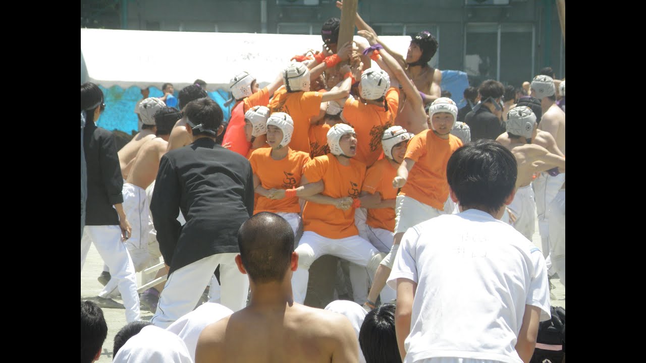 2014 開成学園運動会 高2棒倒し 決勝 白×橙 | Pole Toppling Game in Japan. - YouTube
