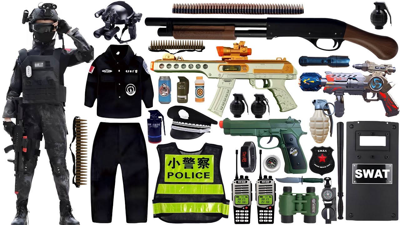 Special police weapon toy gun set unboxing, MP5 submachine gun, M4A1 ...