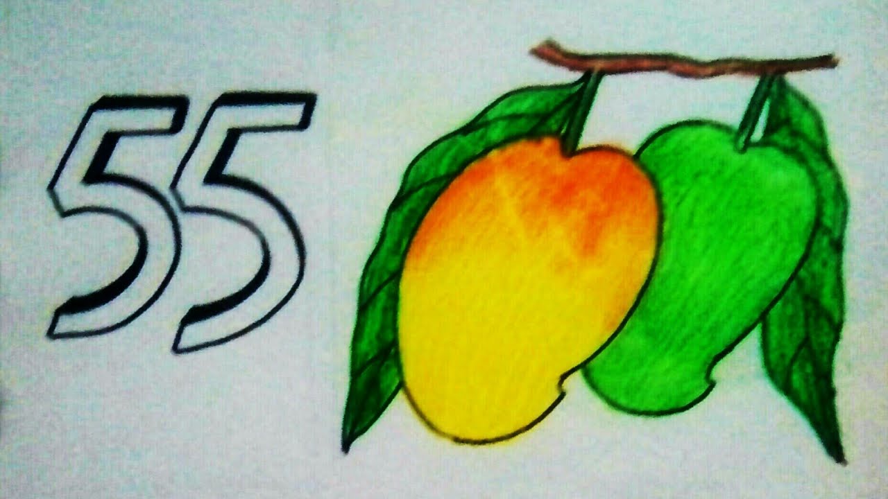55 দিয়ে আম আঁকা শিখুন l mango drawing from number 55 l mango drawing l ...