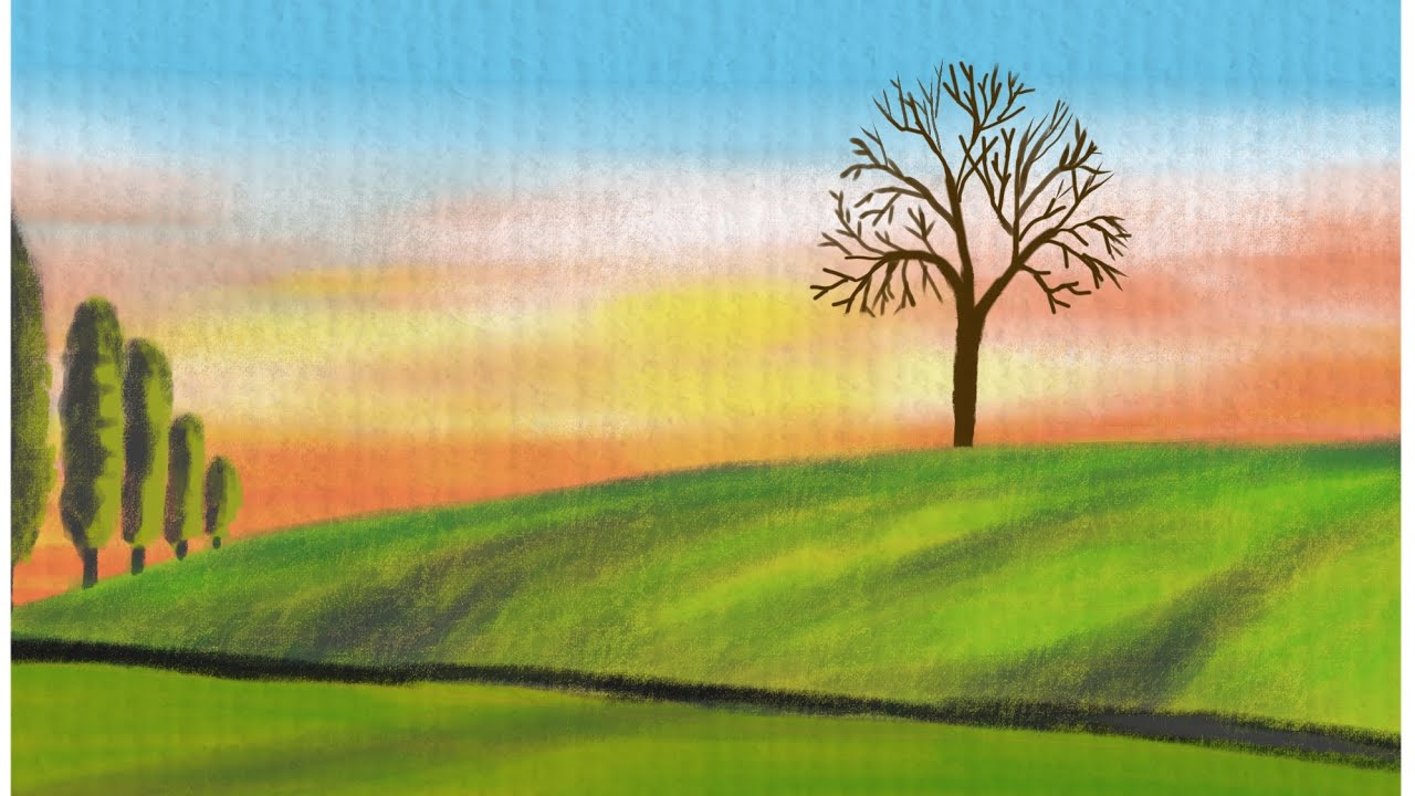 sunset drawing. oil pastel brush. digital art. hi paint. - YouTube
