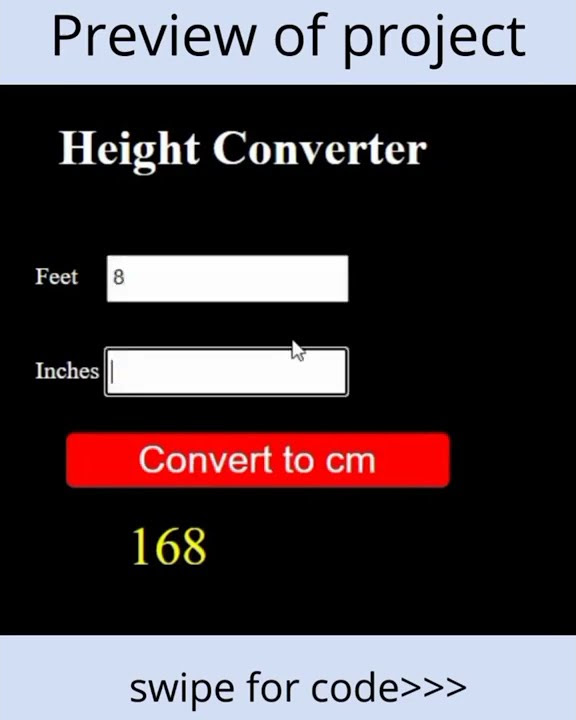 Height Converter Using Html Css and Javascript #shorts height Converter cm using code #coding ...