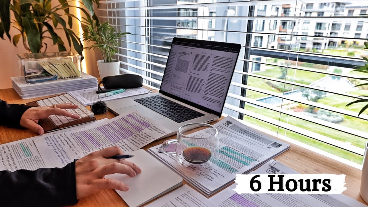 6 HOUR STUDY WITH ME | Background noise, 10 min Break, No music, Study ...