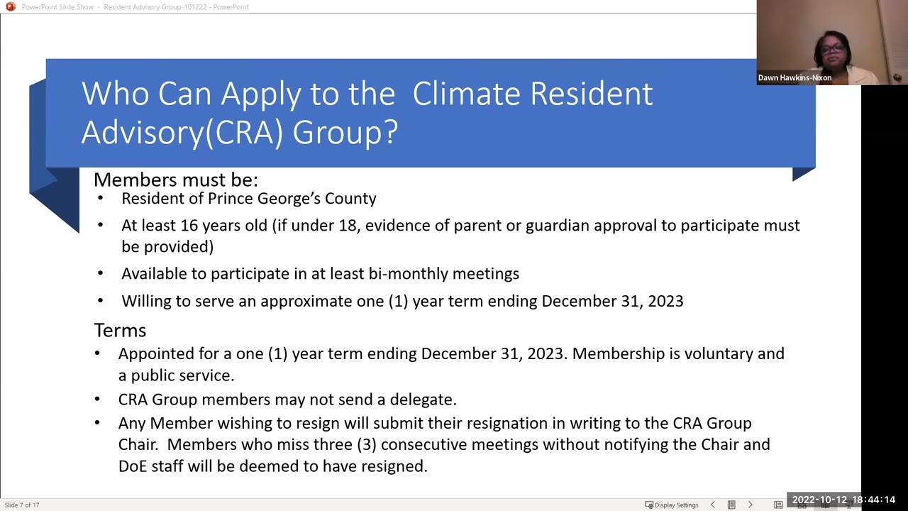 Virtual Information Session for Climate Resident Advisors (CRA) Group ...