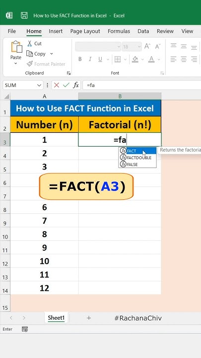 Factorial (n!) is calculated by FACT function in #microsoft #excel - YouTube