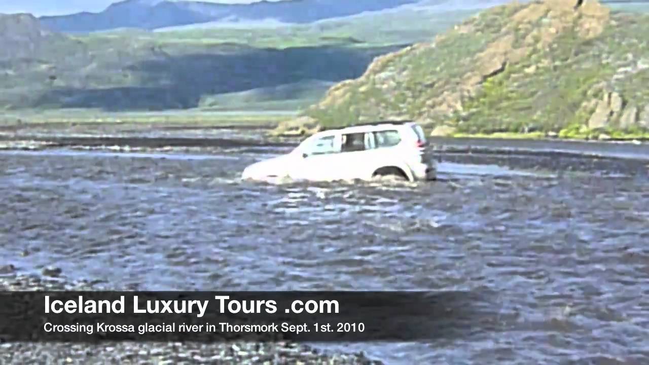Crossing Krossa glacial river in Thorsmork, Iceland - YouTube