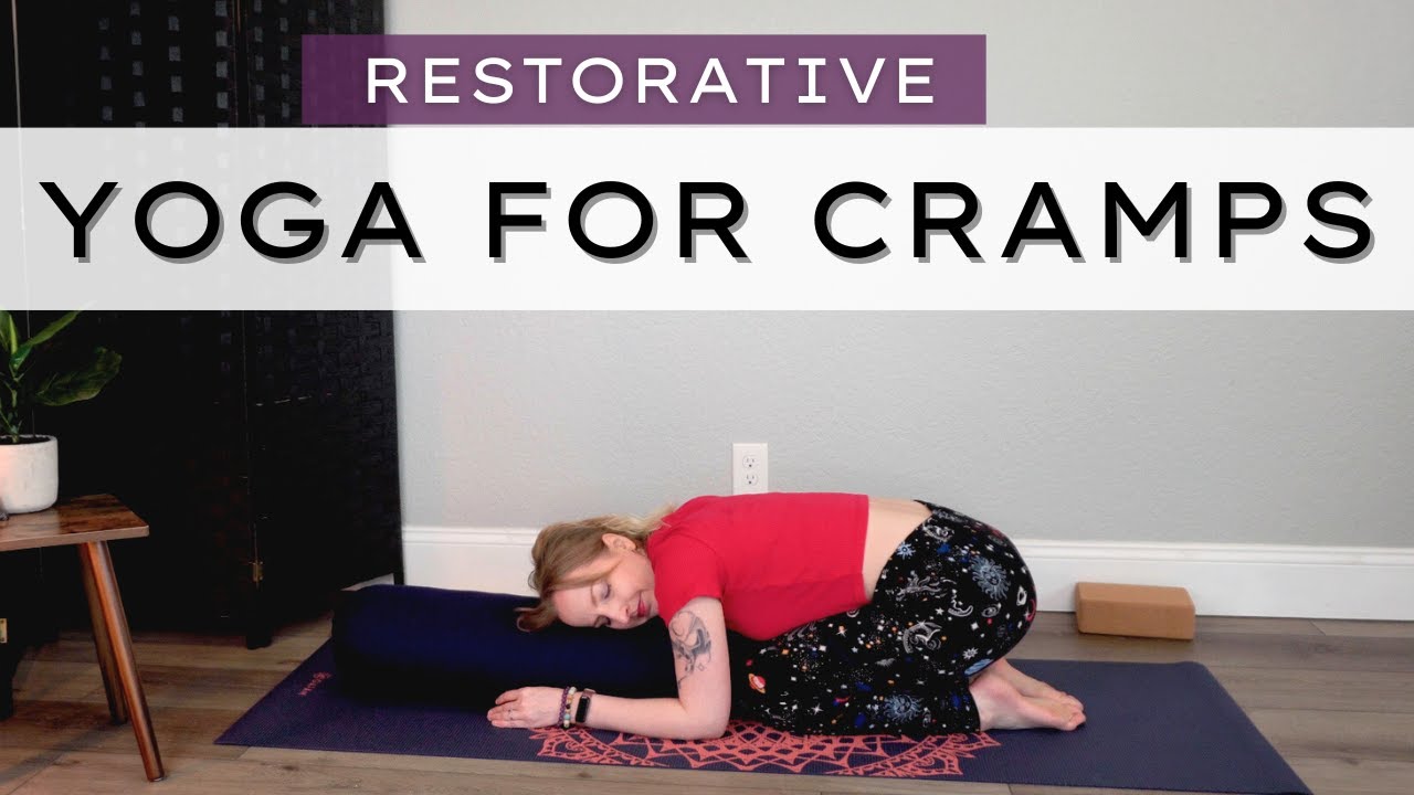 Restorative Yoga for Period Cramps // Gentle Music // Relaxing Poses ...