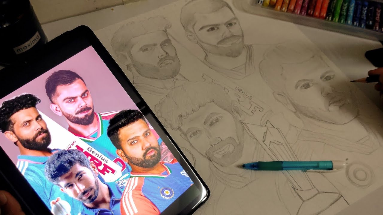 Draw With Me - Team India Drawing, virat kohli , rohit sharma, Jadeja ...