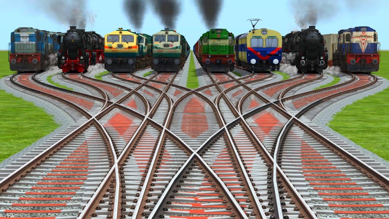 8 Gaming Trains Crossing At Fake Bumpy Curves🍁 Railroad Tracks-Trains ...