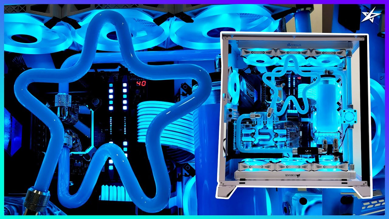 Sky blue cooling water star customized water cooling PC! - YouTube