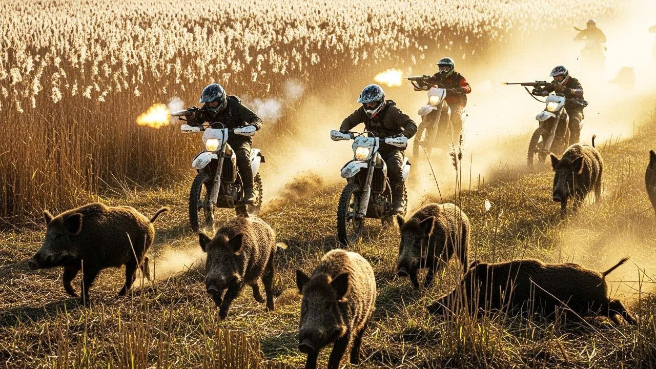 EXCITING ACTION SCENE! Chasing Wild Boars on Motorcycle No Chance ...