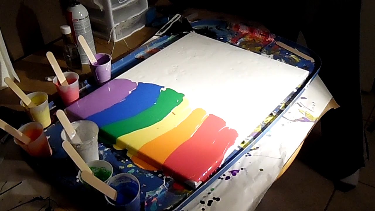 Rainbow swipe acrylic pour (experiment) - YouTube