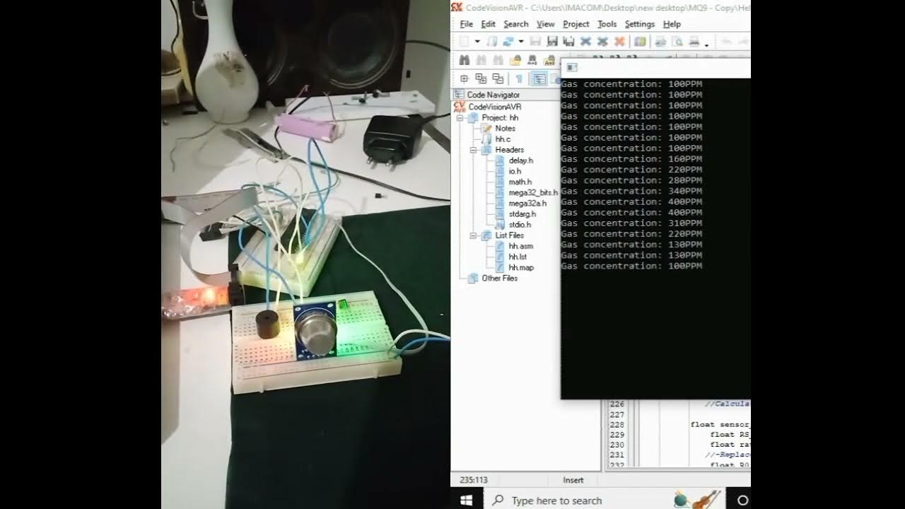 Gas Detection System using MQ-9 Sensor with ATmega32 Microcontroller - YouTube