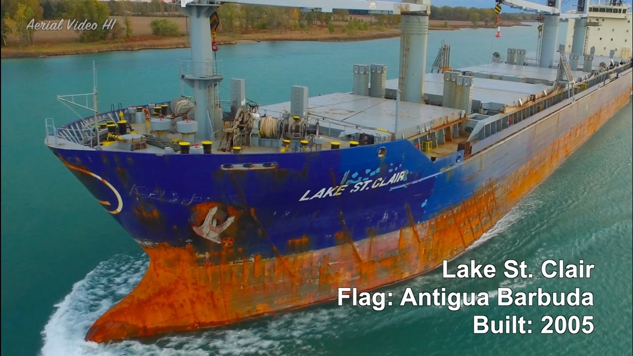 The "Lake St Clair" Freighter Harsens Island Drone Aerial - YouTube