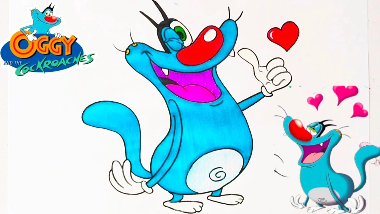 How to colour a cute Oggy | Oggy and the cockroaches | Cartoon drawings ...