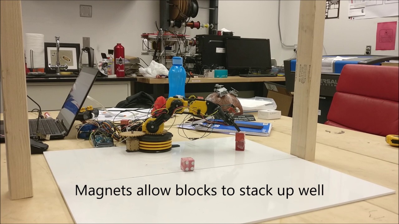 Pick and stack blocks using OWI robot arm and a single camera - YouTube