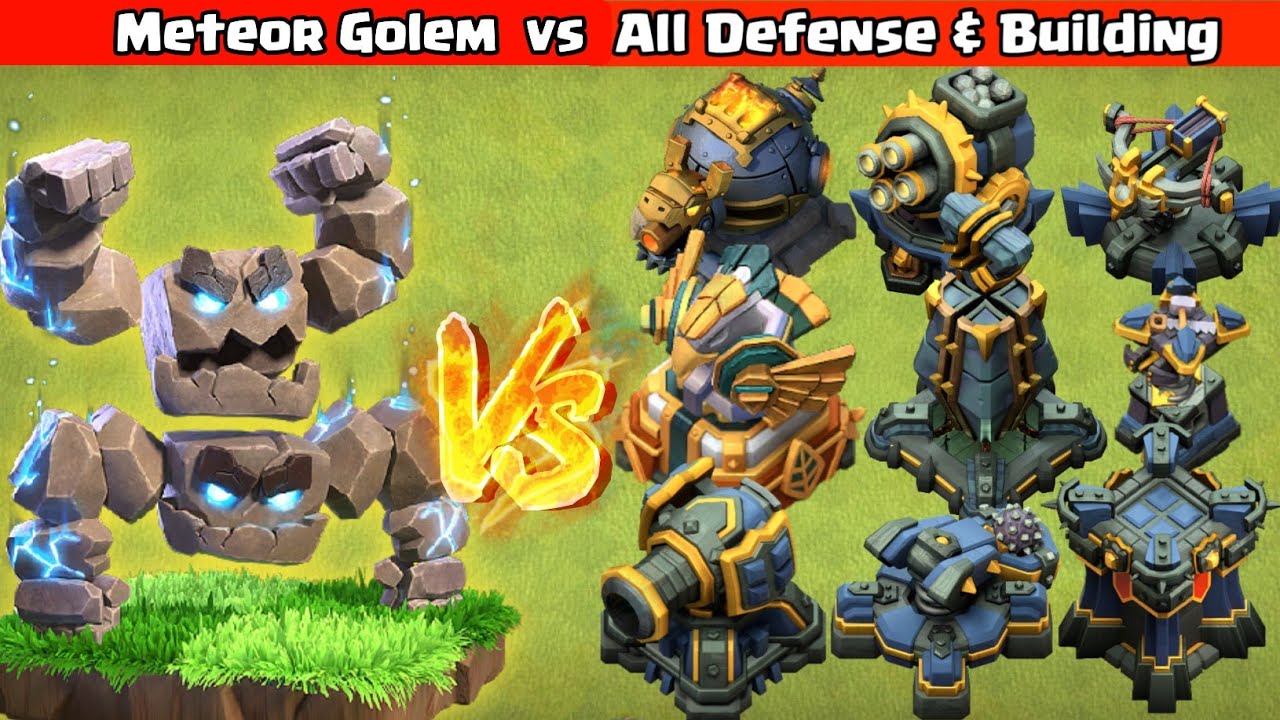 New Meteor Golem VS Every Max Defense - Clash of Clans - YouTube