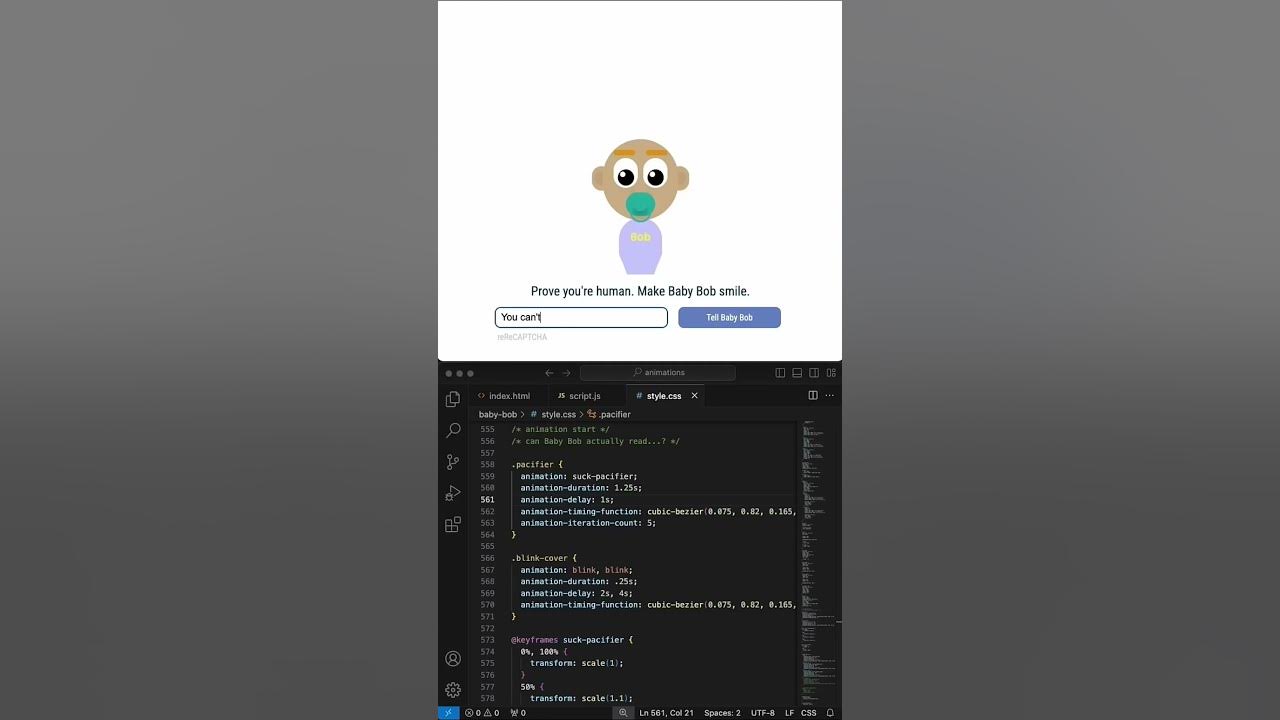 Make Baby Bob Smile CAPTCHA CSS Animation - YouTube