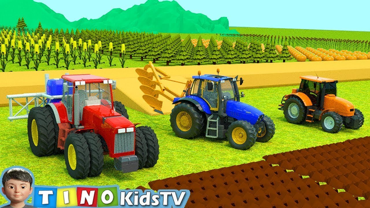 Tractor for Kids Plowing Stuck in Mud | Farm Tractor Uses for Children ...