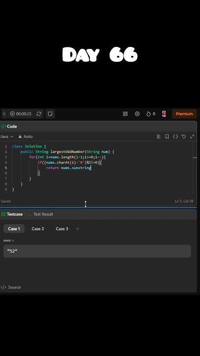 Leetcode 1903 Largest Odd Number In String Javaprogramming 100daysofcoding Youtube