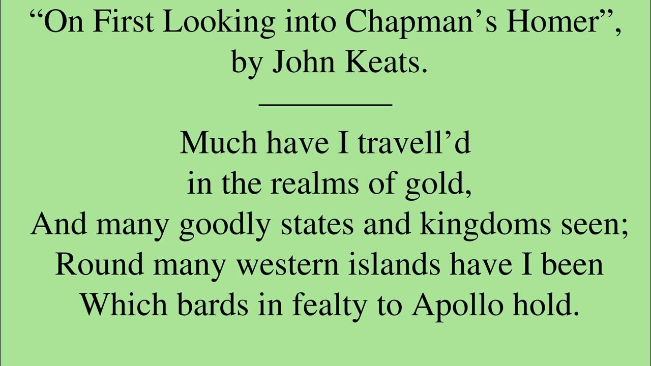 Poem by John Keats: “On First Looking into Chapman’s Homer” - YouTube