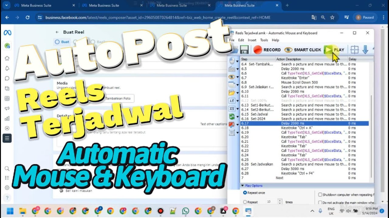 AutoPost Video Reels Terjadwal Dengan Automatic Mouse & Keyboard - YouTube