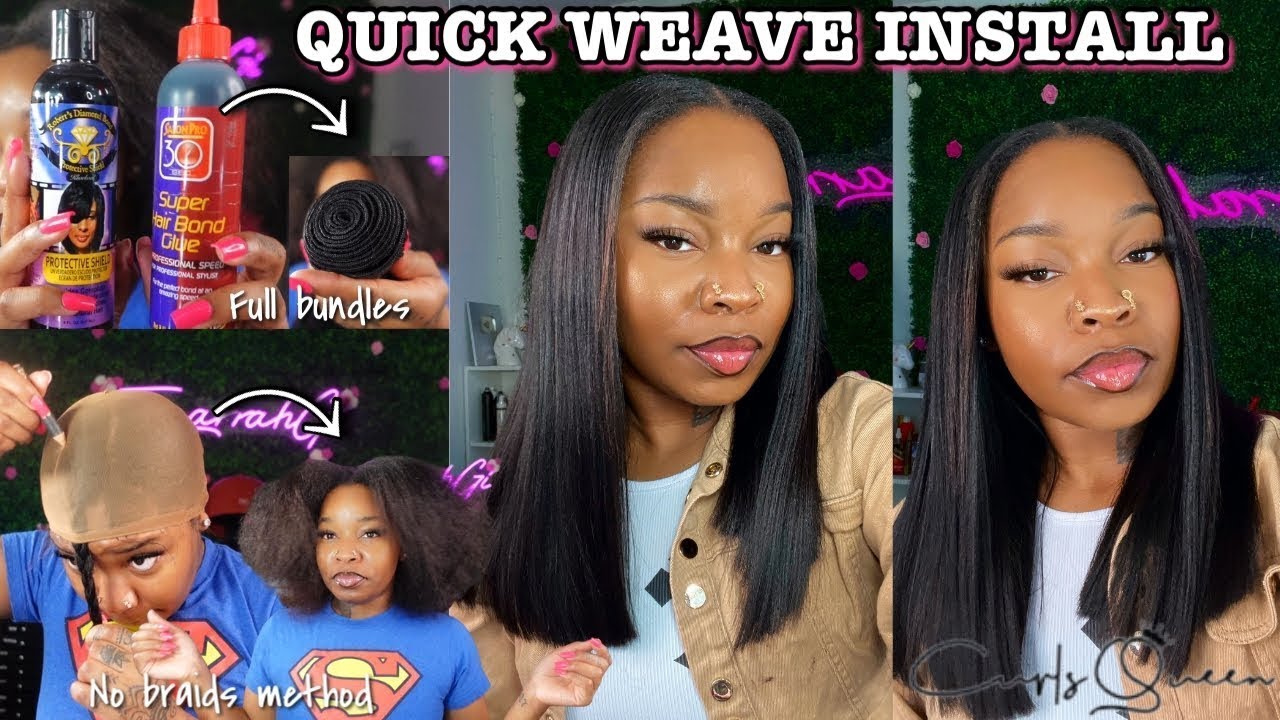 DETAILED QUICK WEAVE TUTORIAL|*NO BRAIDS METHOD* BLUNT CUT BOB BEGINNER ...