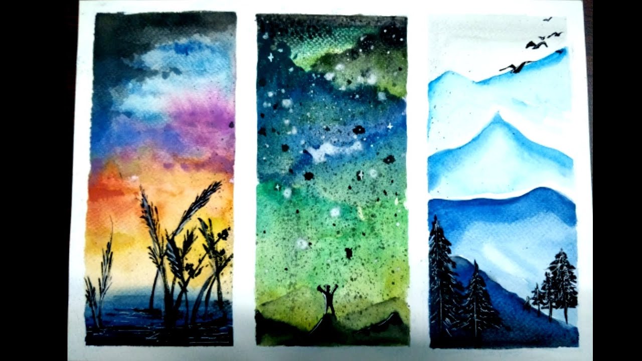 3 Easy Watercolor Painting | How to draw Watercolor Landscape ...
