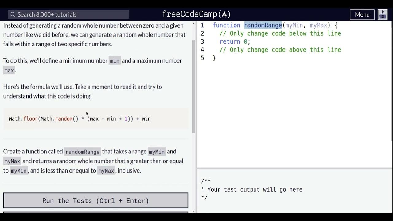 Lesson 107 | Basic JavaScript | Generate Random Whole Numbers within a Range - YouTube