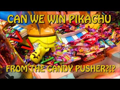 CANDY PUSHER CLAW MACHINE CAN WE WIN PIKACHU? - YouTube