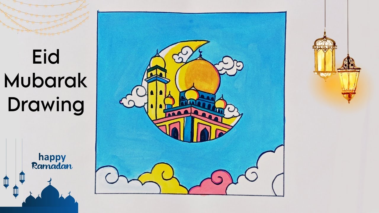 Eid Mubarak Drawing easy | Eid painting| Ramadan Eid painting| painting ...