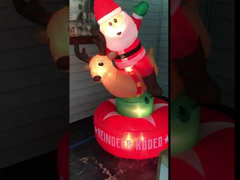Airblown 6.5 ft. Animated Inflatable Santa and Reindeer Rodeo Scene ...