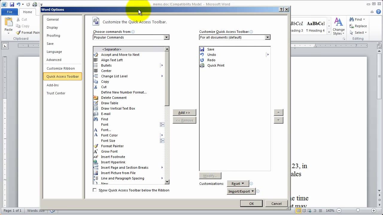 4-Word 2010 Fundamentals - The Quick Launch Toolbar - YouTube