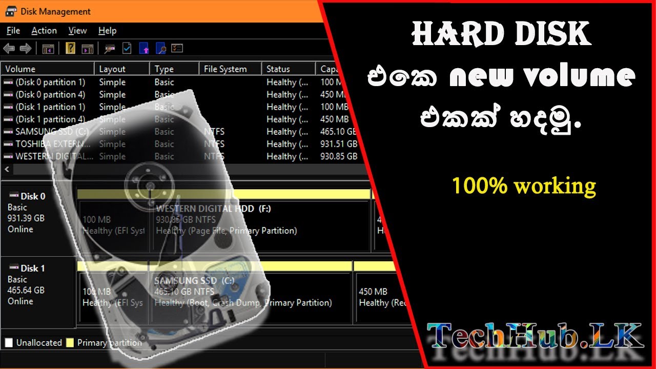 How to create new hard disk volume on windows 10 | TechHub.LK - YouTube