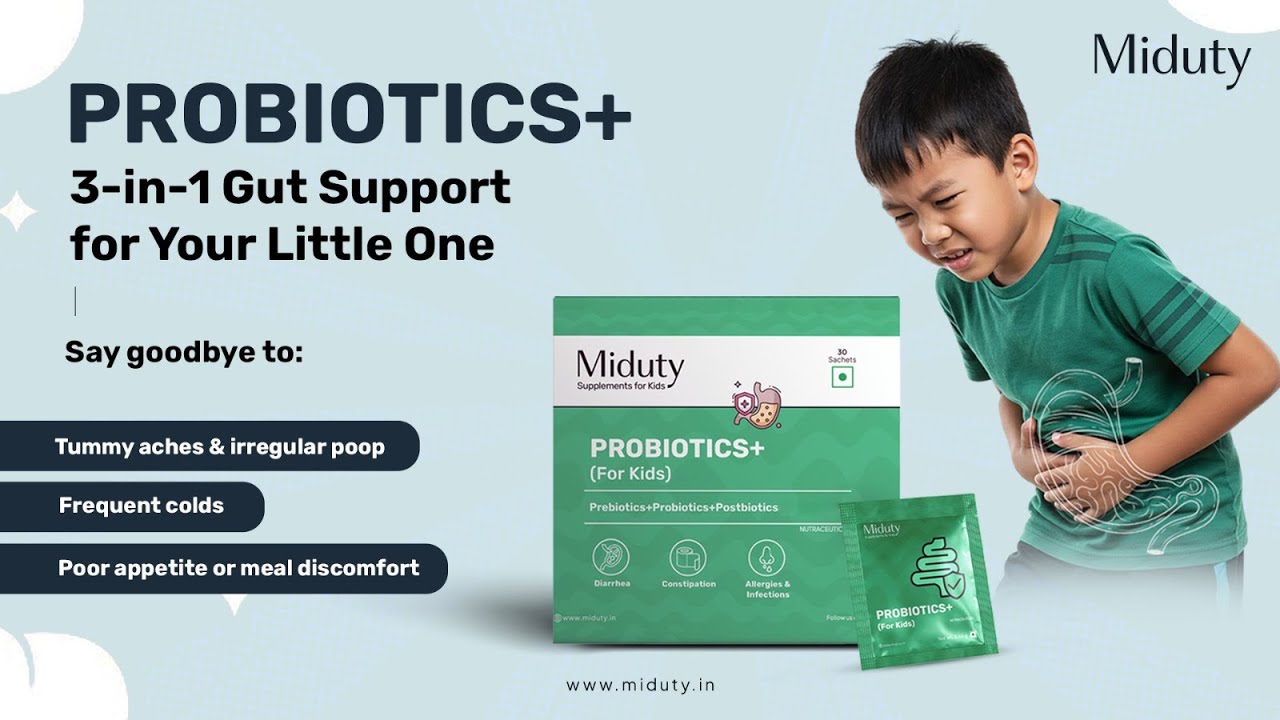 Miduty PROBIOTICS+ - Pre, Pro & Postbiotics Powder for Kids Gut ...