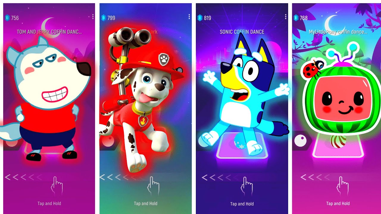 Wolfoo Family vs Marshall vs Bluey vs Cocomelon Tiles Hop EDM Rush ...
