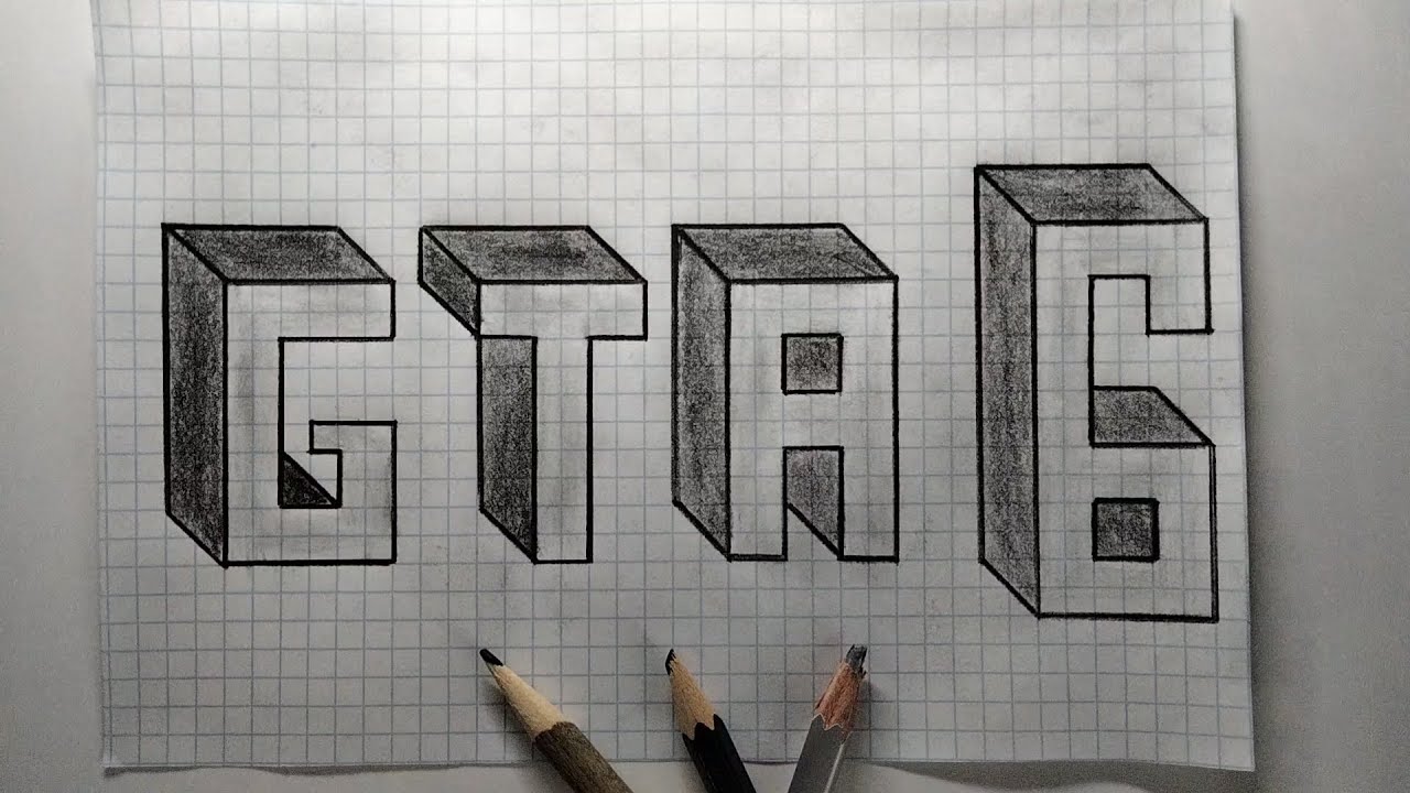 drawing. word computer game GTA 6 3D Letters! how to draw 3D Letter G ...